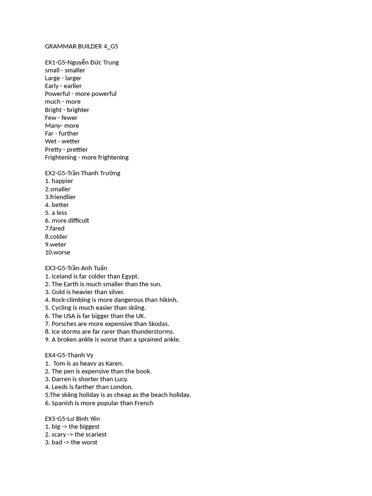 Grammar Builder 5 Exercises and Answers | PDF