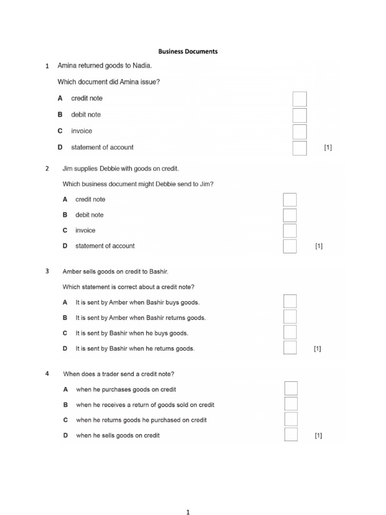 Business Documents - MCQ - Worksheet | PDF