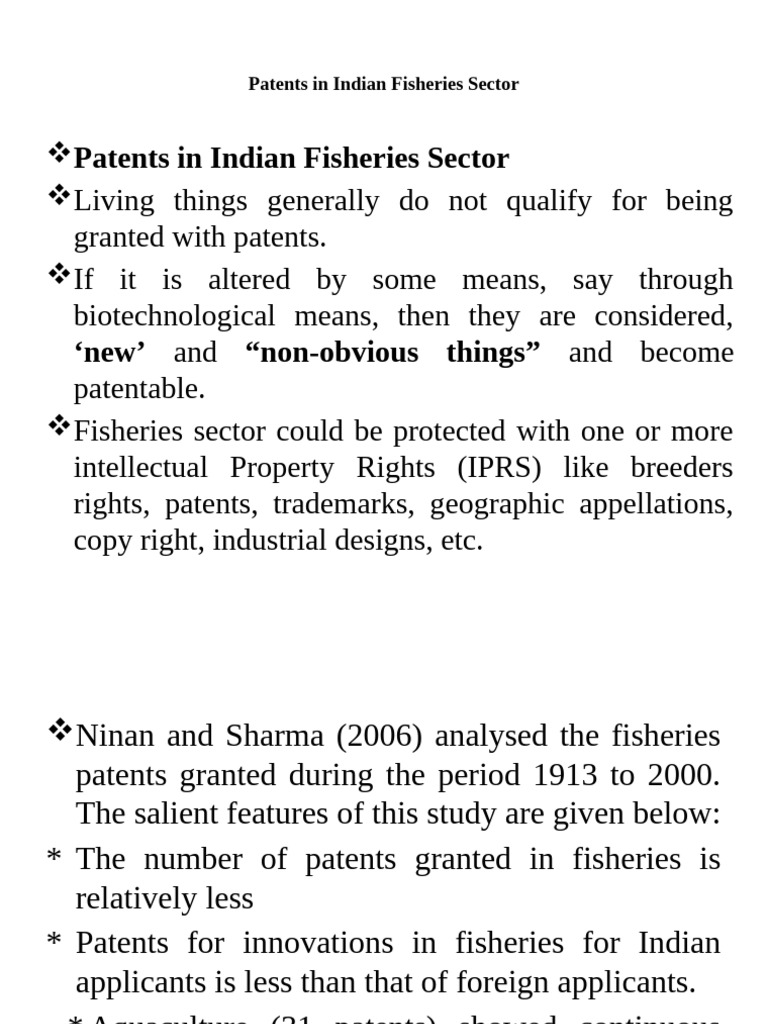 Patents in Indian Fisheries Sector | PDF | Patent | Trips Agreement