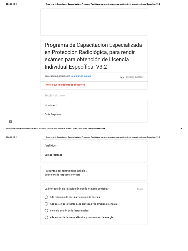 Programa de Capacitación Especializada en Protección Radiológica, para Rendir Exámen para ...