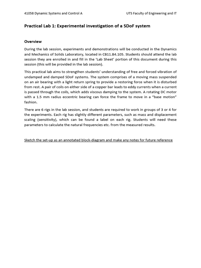 41058 DS&C_A Lab 1 - SDoF measurement - v2 | PDF | Damping | Mechanics