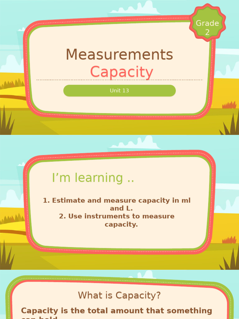 Measurements Capacity - Lesson 1, 2 - 3 | PDF