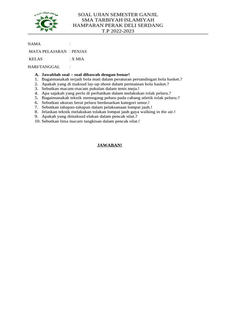 SOAL SMA SEMESTER GANJIL | PDF