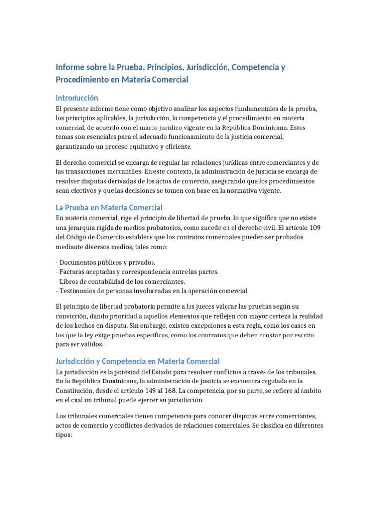 Informe Derecho Comercial Extendido | PDF | Judicaturas | Jurisdicción