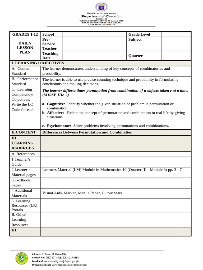 5th-Lp-Dayanan-Differences of Permu&combi | PDF | Learning | Cognition