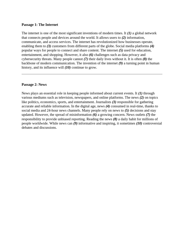 Cloze Test Sample | PDF