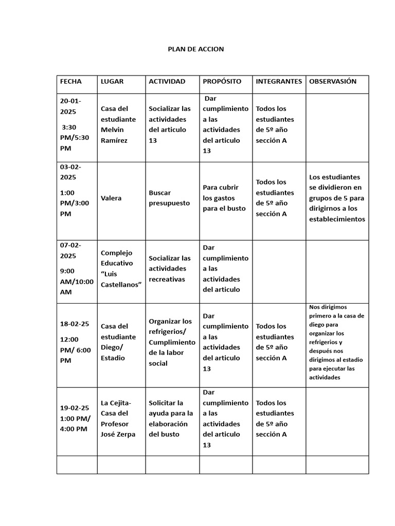 Plan de Accion | PDF