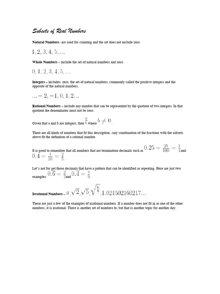 Types of Real Number Subsets Explained | PDF