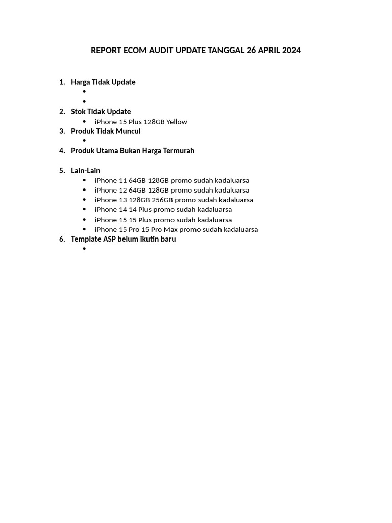 Report Ecom Audit Update Tanggal 29 April 2024 | PDF