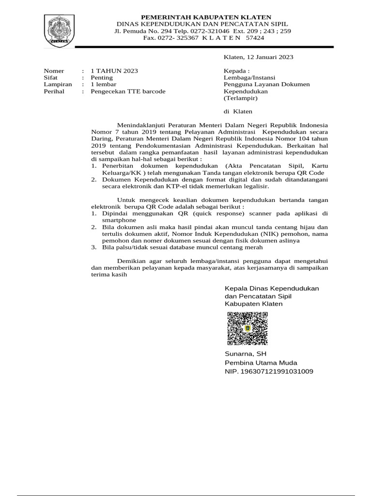 1 Tahun 2023 - Pengecekan Tte Barcode | PDF