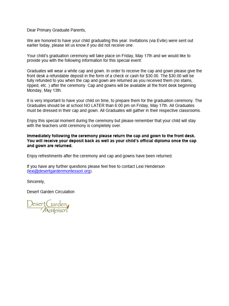 Primary Graduation Letter | PDF