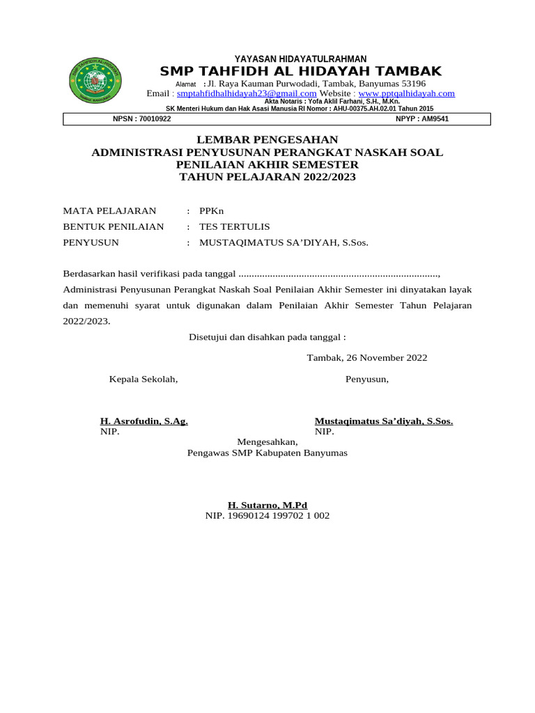 KOP SMP Tahfidh Al Hidayah | PDF