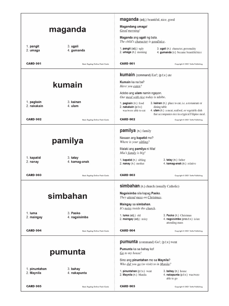 Basic Tagalog Flash Cards | PDF