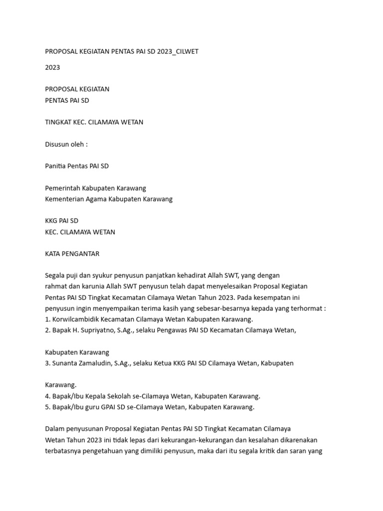 Proposal Kegiatan Pentas Pai SD 2023 | PDF