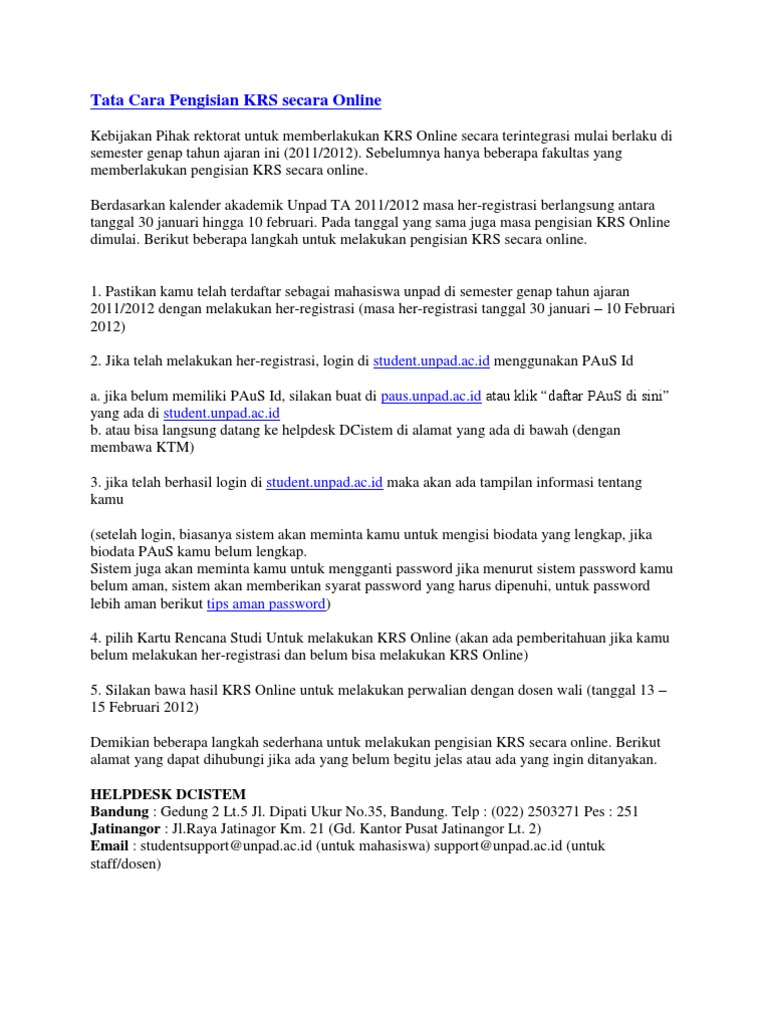 Tata Cara Pengisian KRS Secara Online | PDF | Karier & Perkembangan
