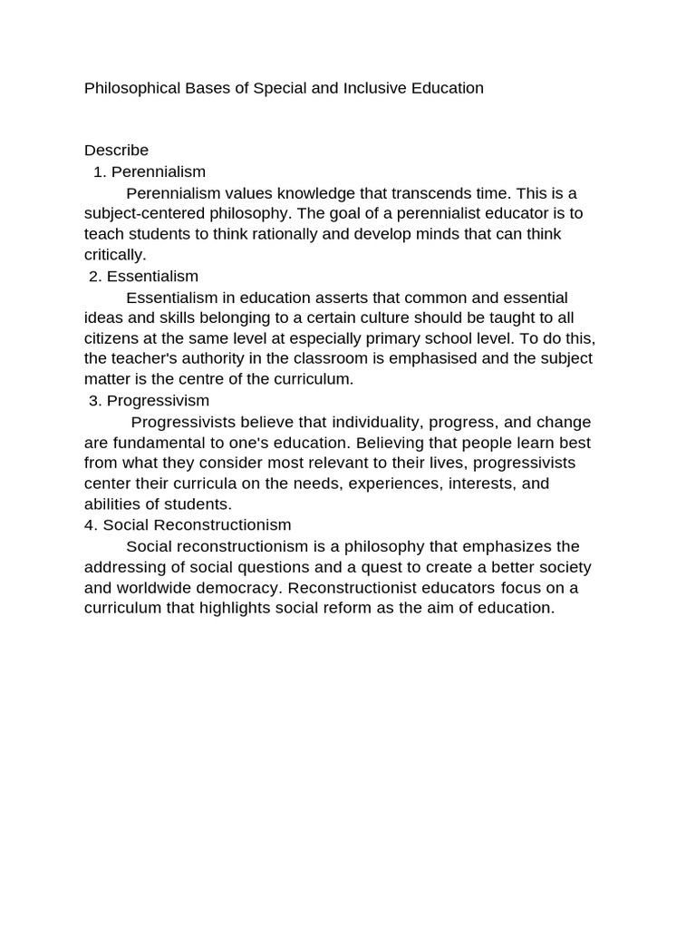 Philosophical Bases Of Special And Inclusive Education Pdf