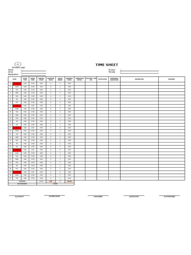 Manpower Timesheet Template | PDF