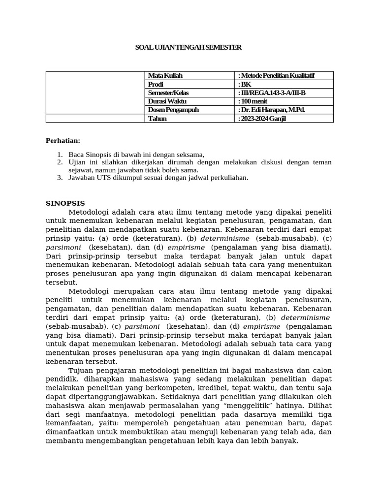 UTS Metlit Kualitatif | PDF