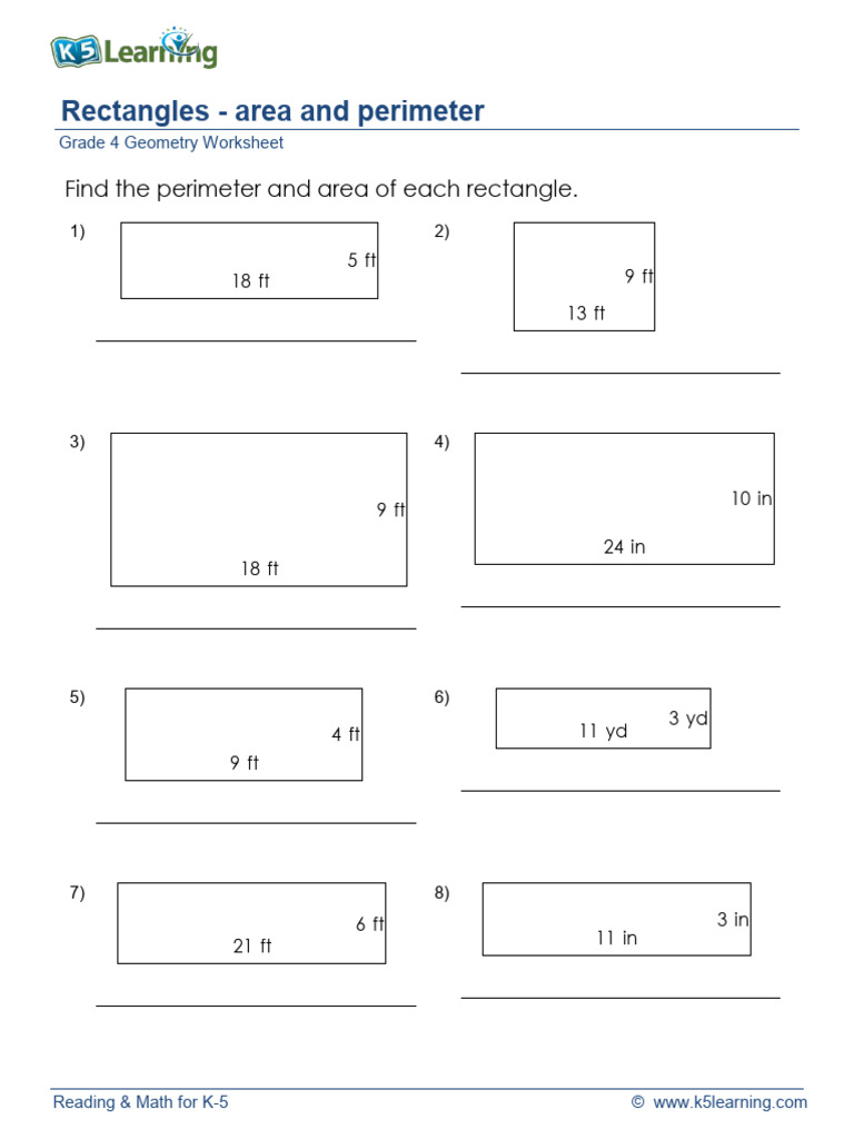 Grade 4 Geometry Worksheet - Rectangles - Area and Perimeterfds | PDF