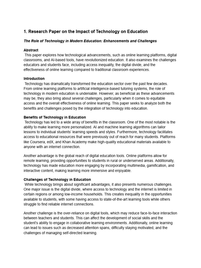 Technology's Impact on Education: Pros & Cons | PDF | Educational ...