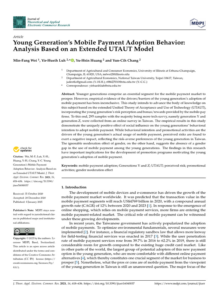 E Young Generation's Mobile Payment Adoption Behavior Analysis Based On An Extended UTAUT Model ...