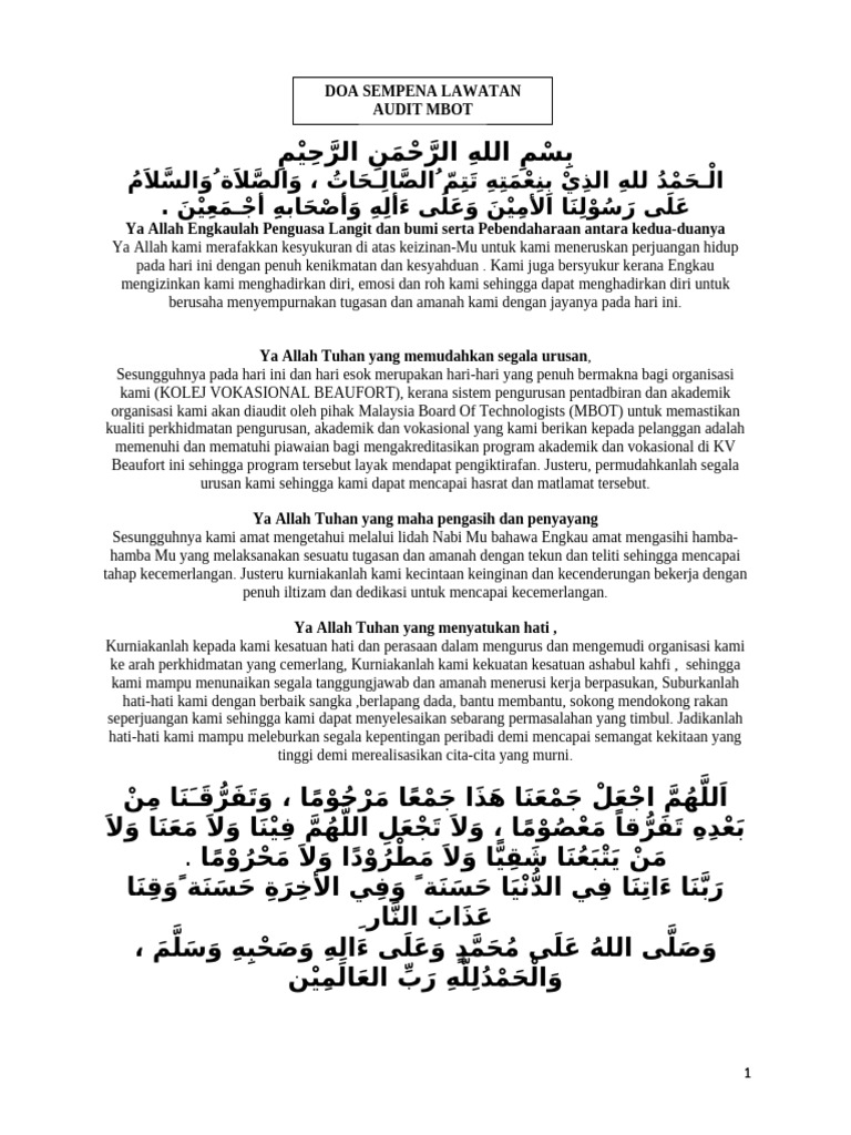 Doa Pembukaan Audit MBOT | PDF