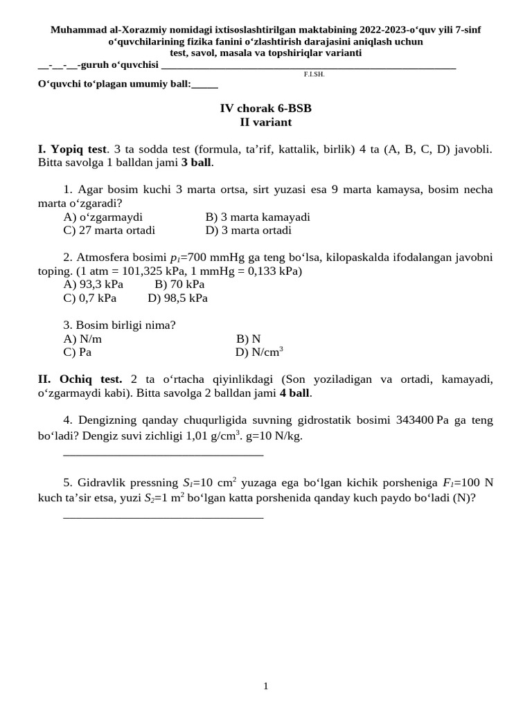 7-Sinf. 6-BSB 2-Variant | PDF