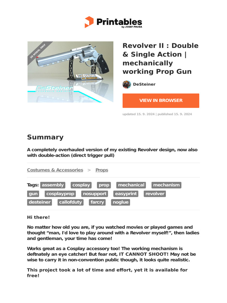 3D Printable Double Action Revolver | PDF | Trigger (Firearms) | Revolver
