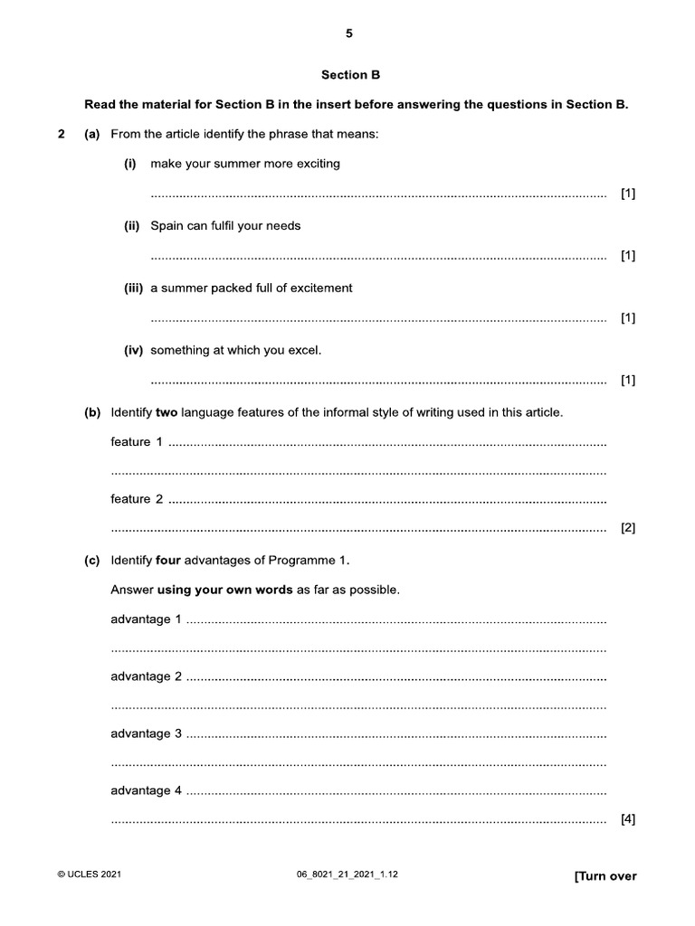June 2021 Paper 2 Section B Questions | PDF