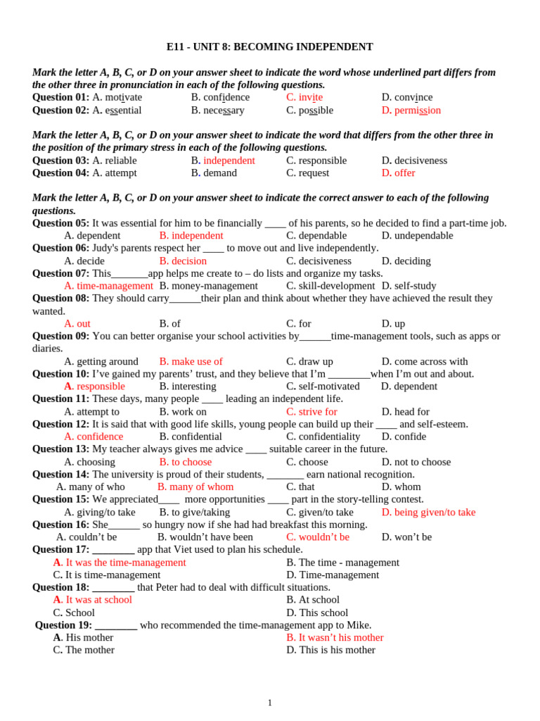 E11-Unit 8-Becoming Independent | PDF | Kitchen