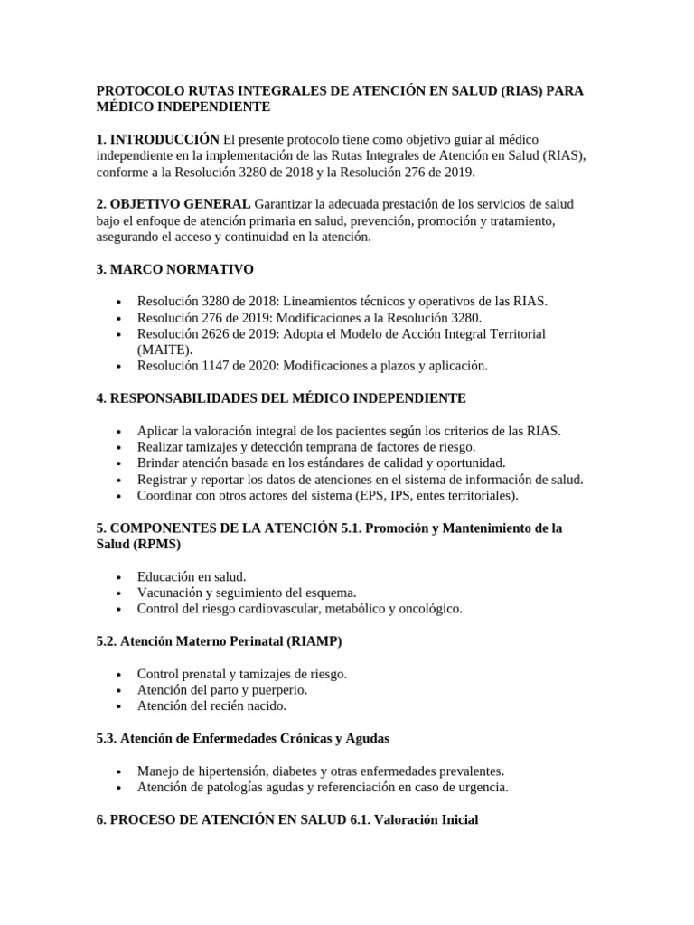 Protocolo Rutas Integrales de Atención en Salud Rias | PDF | Especialidades Medicas | Cuidado de ...