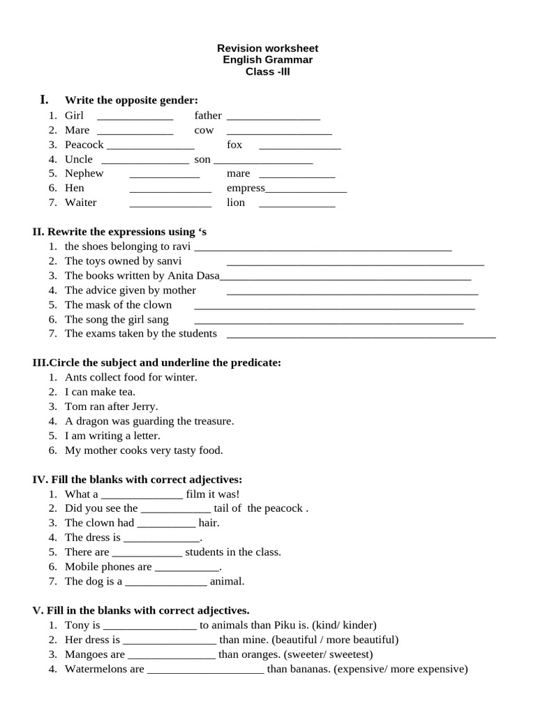 Class-III English Grammar Worksheet | PDF | Linguistic Typology | Languages