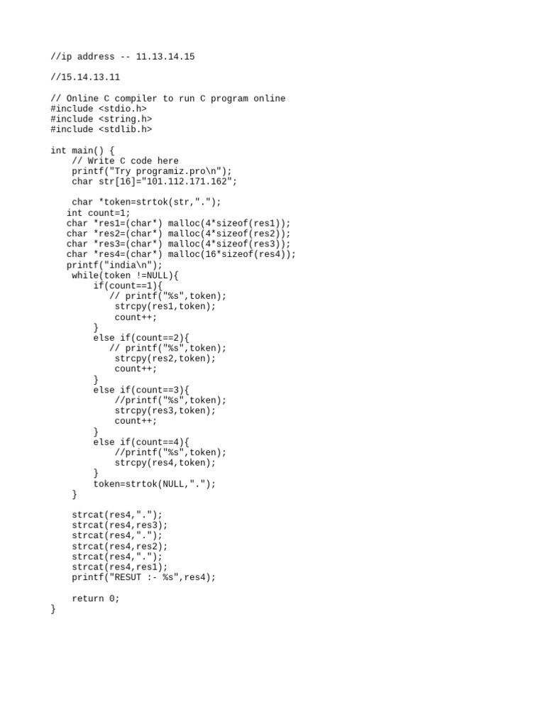 C Program for IP Address Manipulation | PDF