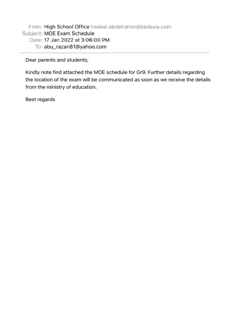MOE Exam Schedule for Grade 9 2025 | PDF