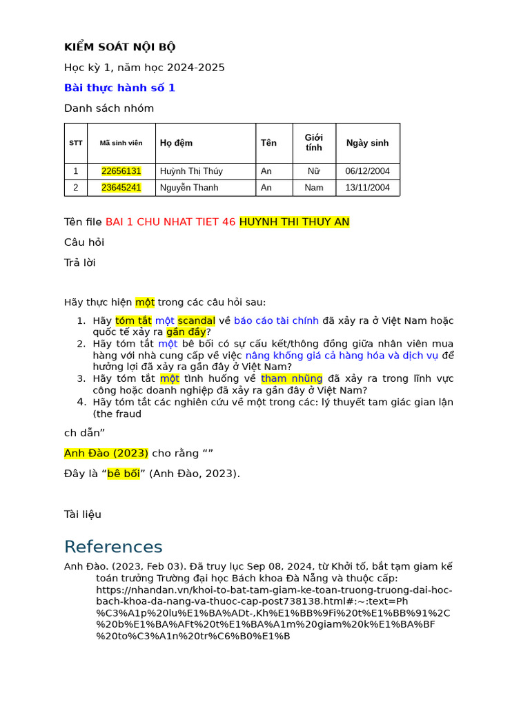 KSNB Bai Tap Thuc Hanh So 1 | PDF