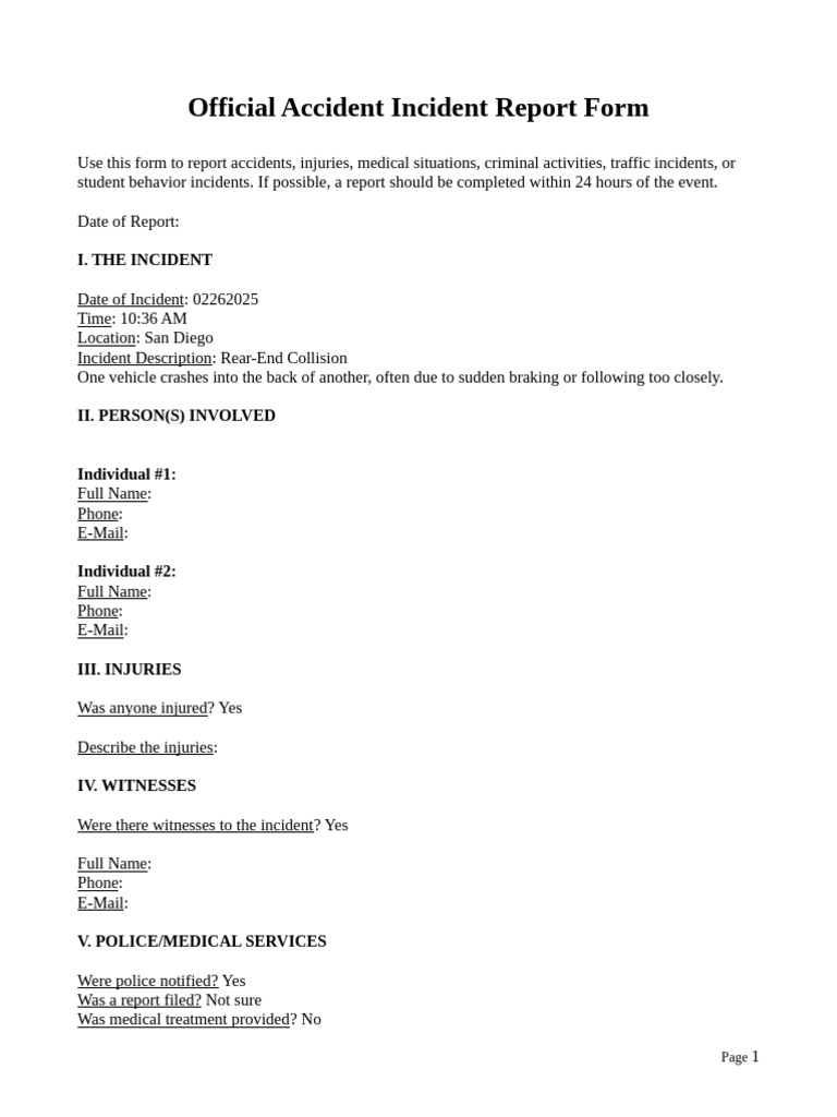 Incident Report Form | PDF