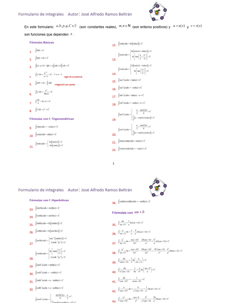 Formulario Completo de Integrales | PDF