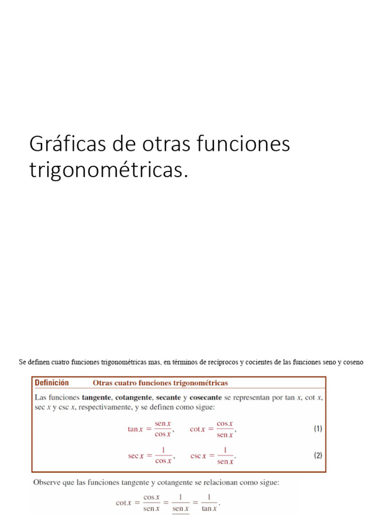 5. Gráficas de otras funciones e Identidades especiales. | PDF | Trigonometría | Funciones ...