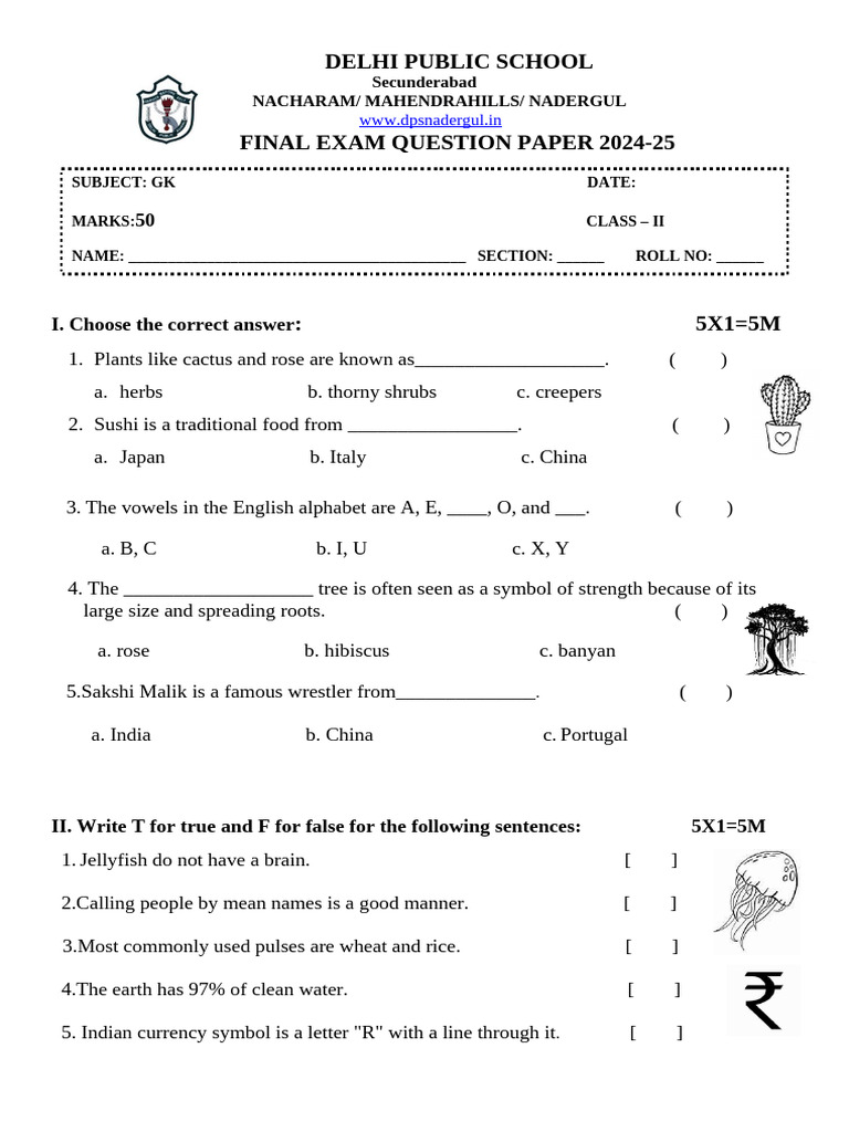 Grade2 Final Exam Question Paper 2024-25 (1) | PDF