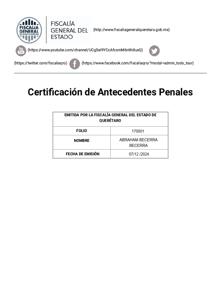 Certificación de Antecedentes Penales | PDF