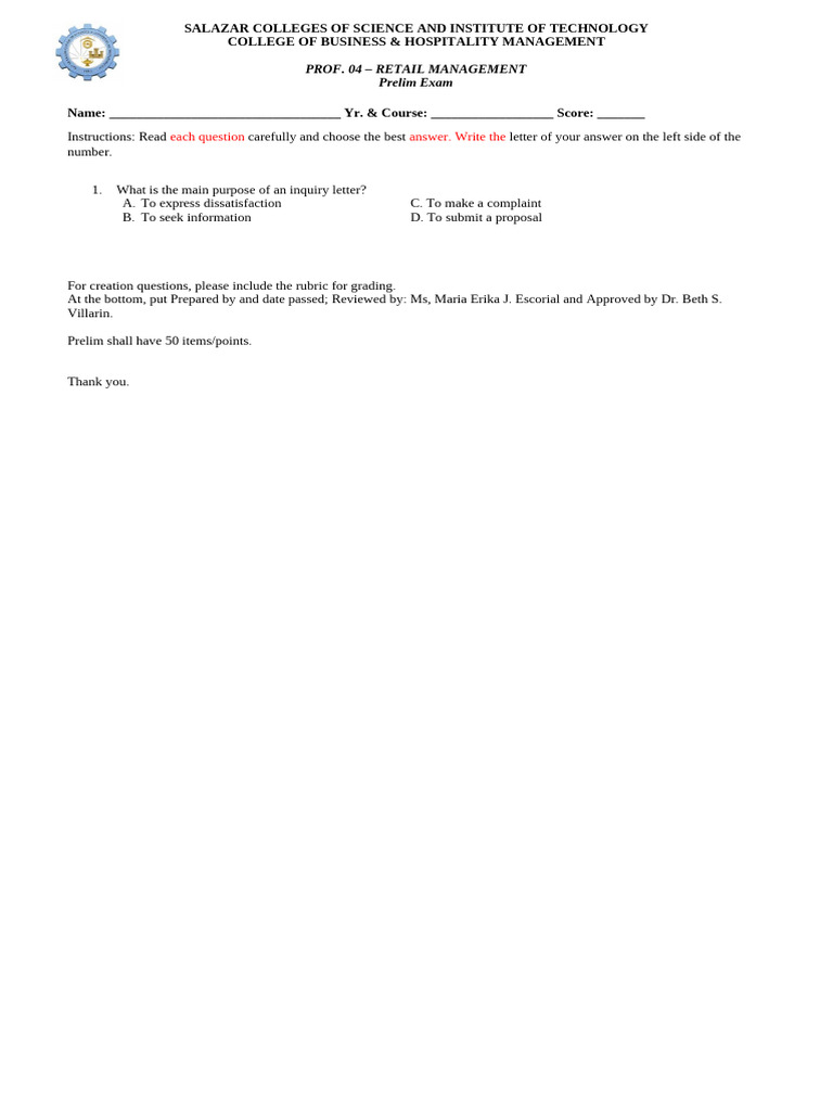 TEST PAPER TEMPLATE | PDF