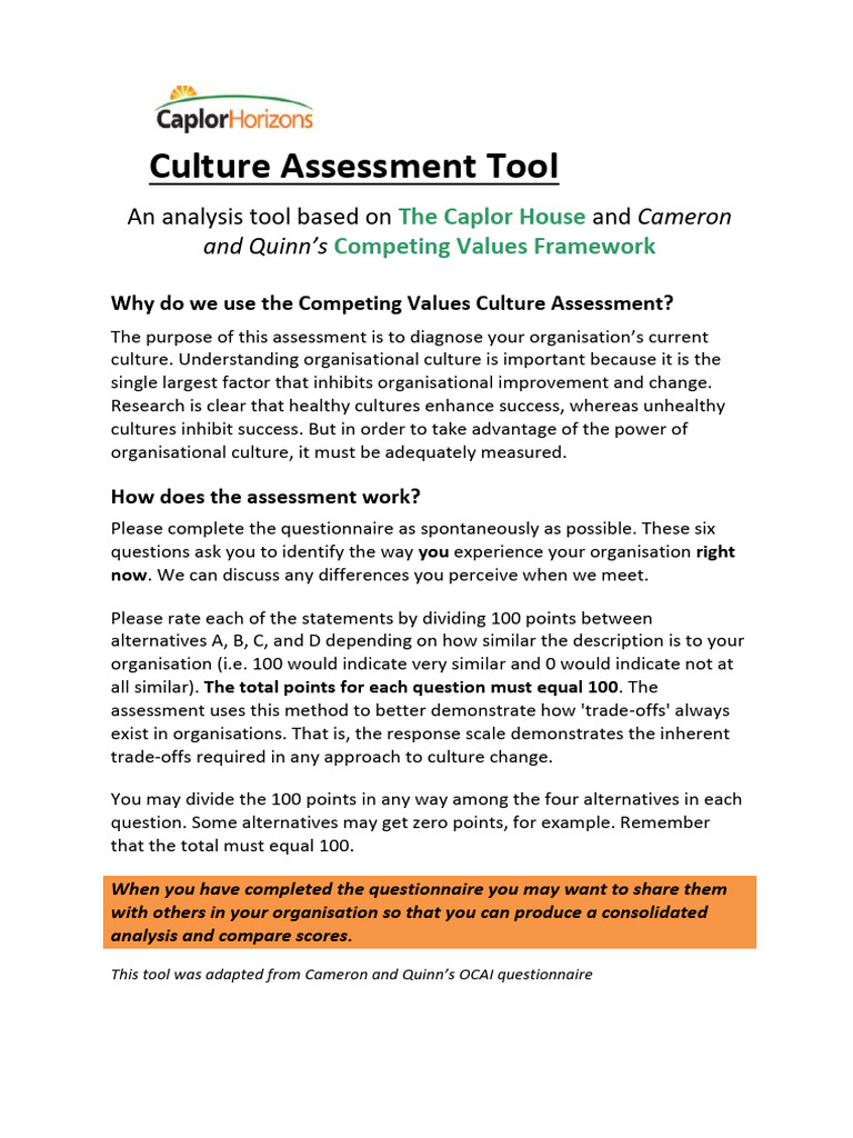 Competing Values Culture Assessment | PDF | Questionnaire ...
