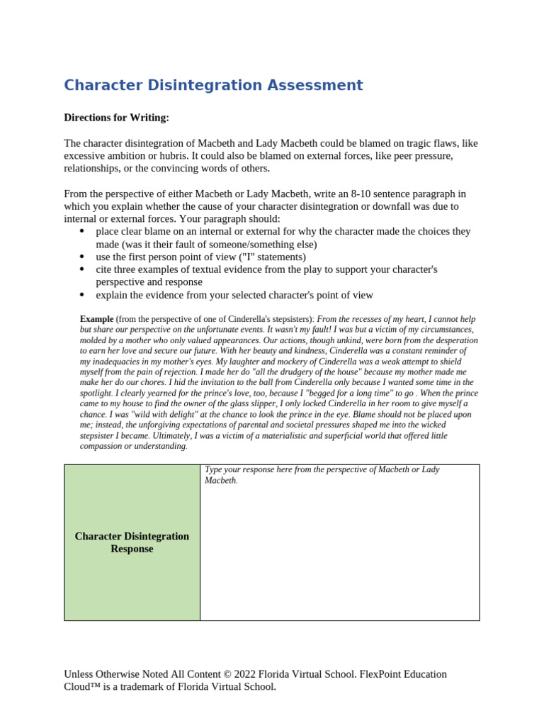 Character Disintegration Rubric | PDF