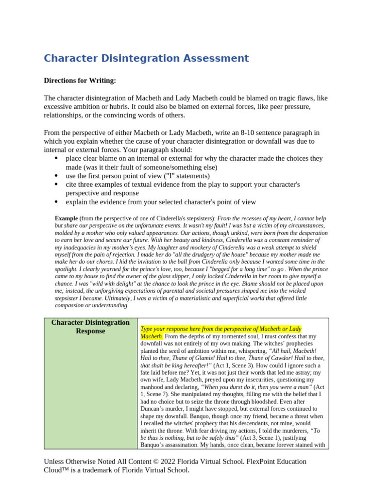 Character - Disintegration - Rubric 1 | PDF | Macbeth