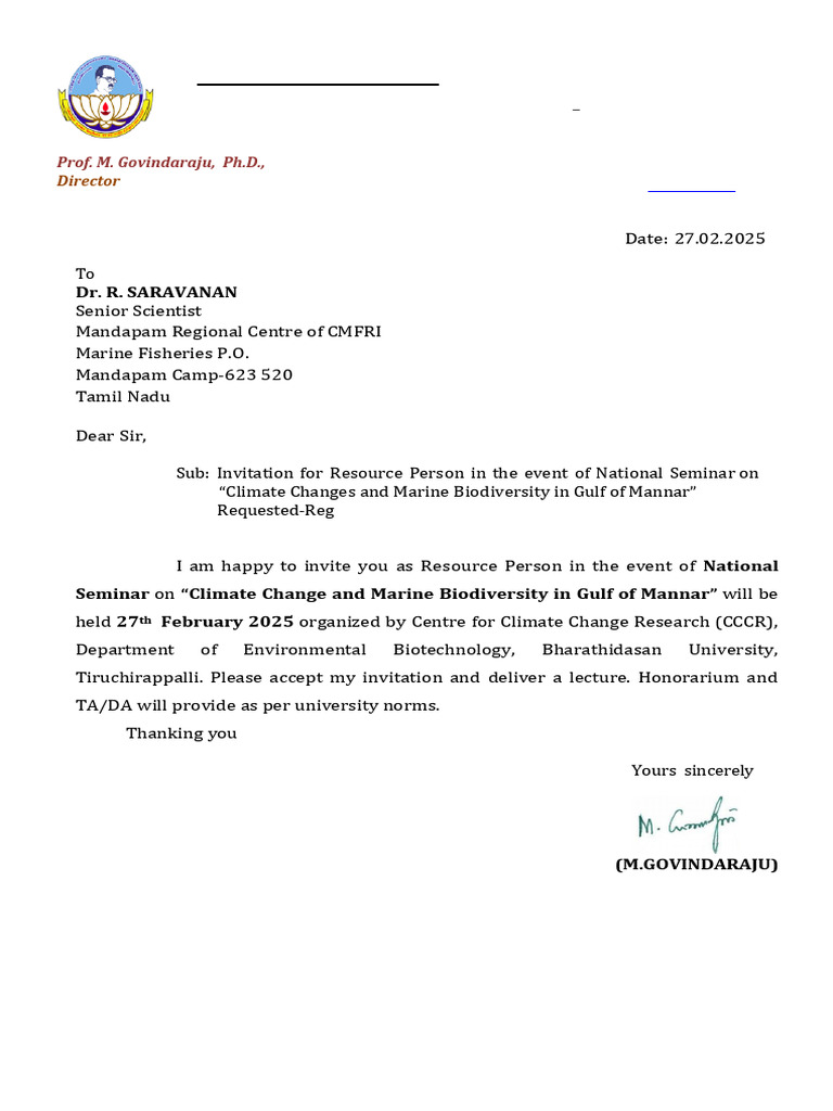 Invitation For Dr. SARAVANAN | PDF
