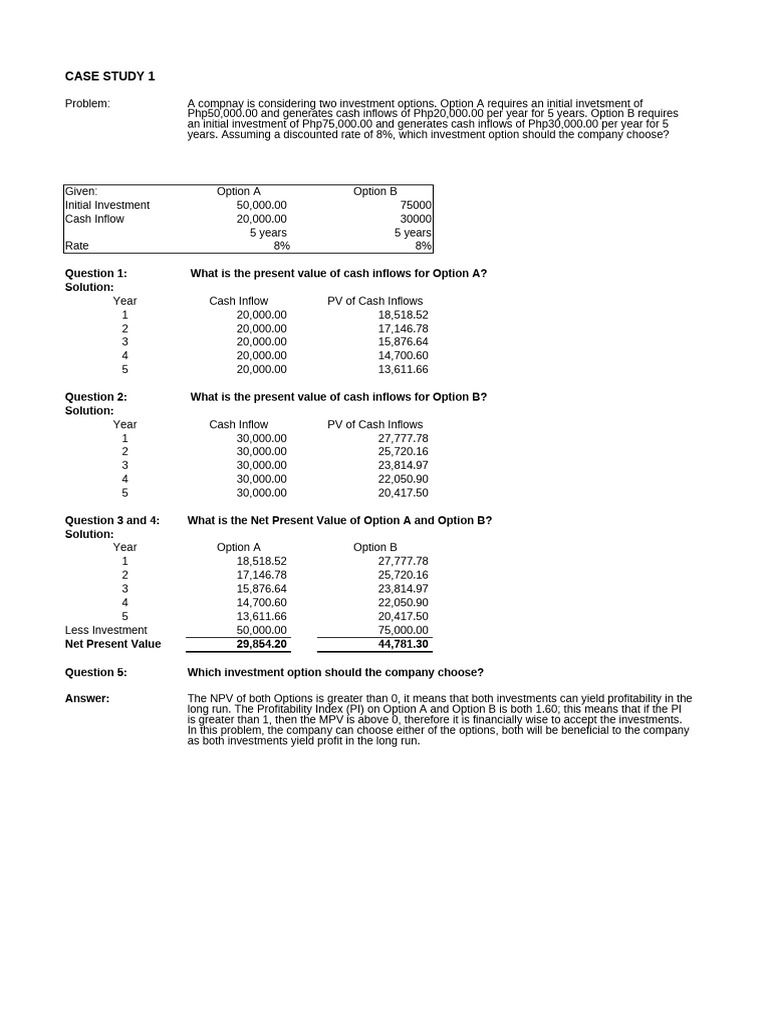 Investment Options NPV Analysis | PDF | Net Present Value | Corporations