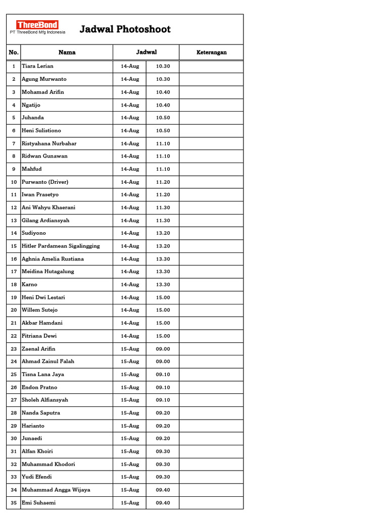 Jadwal Photoshoot 2024 (Rev.01) | PDF