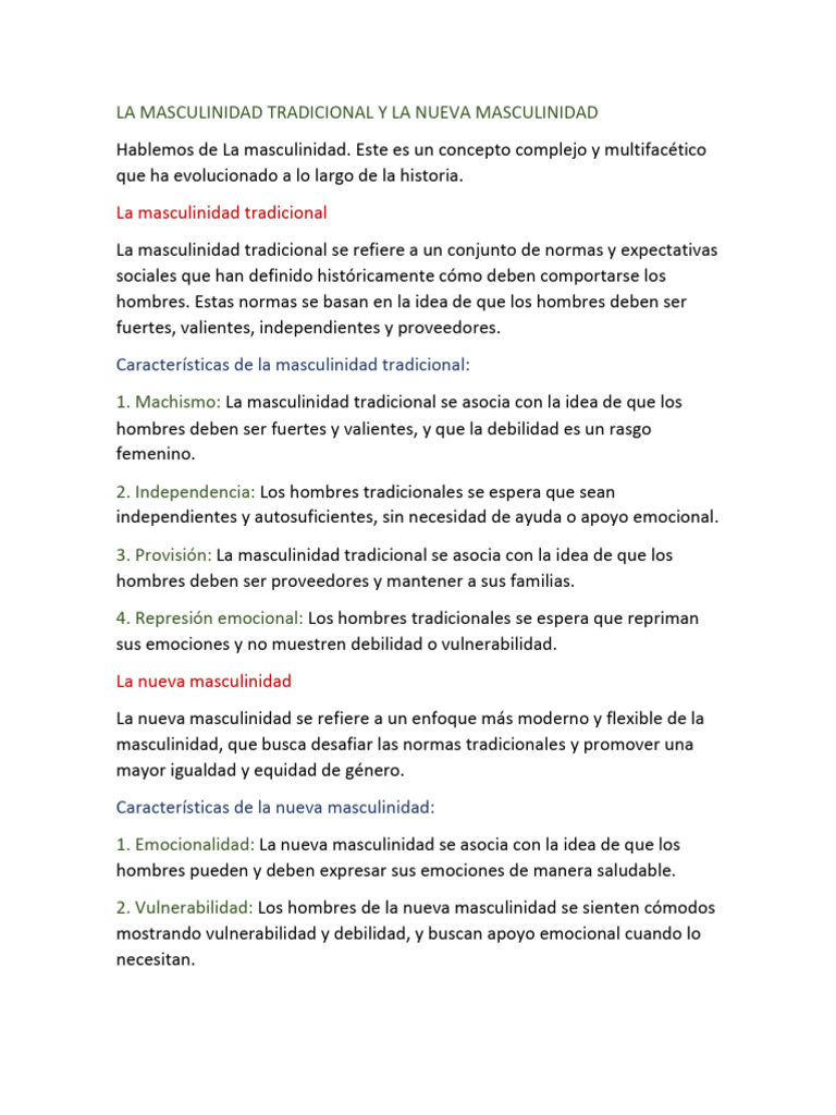 LA MASCULINIDAD TRADICIONAL Y LA NUEVA MASCULINIDAD | PDF | Masculinidad | Las emociones
