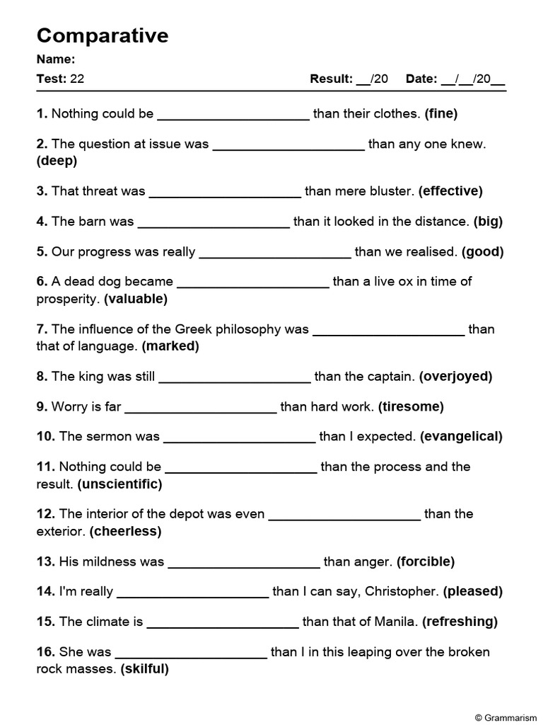 Comparative Adjective Exercises | PDF