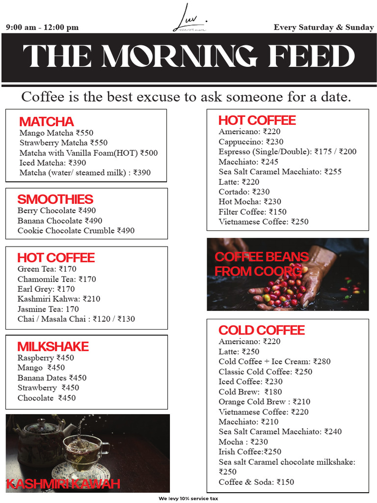BFAST MENU 2 Revised Newpaper | PDF | Coffee | Foods